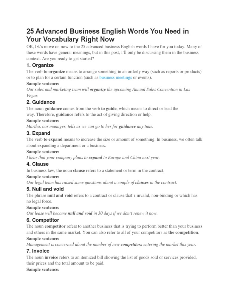 25 Advanced Business English Words You Need | PDF | English Language ...