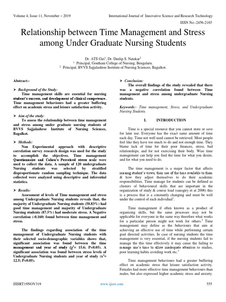 Relationship Between Time Management and Stress Among Under Graduate ...