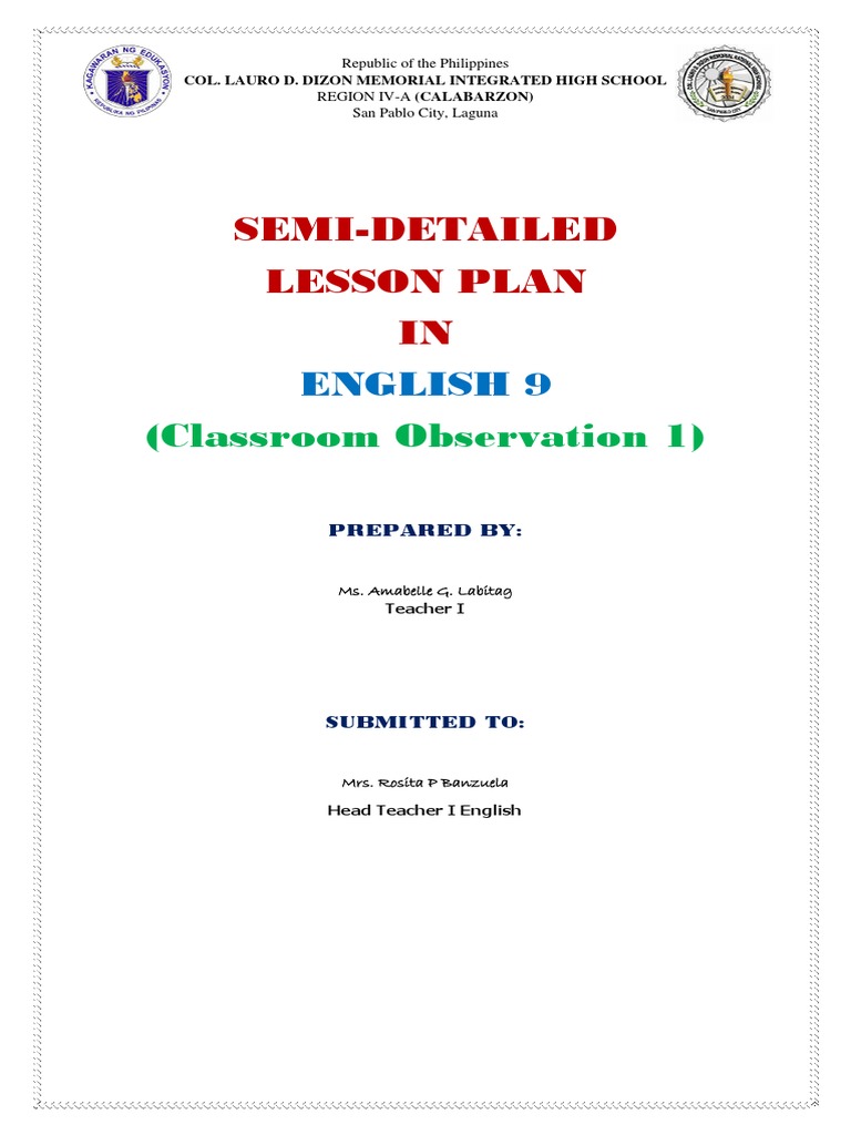 Cot 1 Lp Pdf Learning Teachers