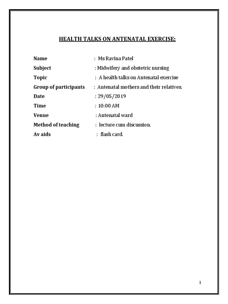 Promoting Maternal and Fetal Health Through Antenatal Exercise: A Health Talk on the Benefits ...