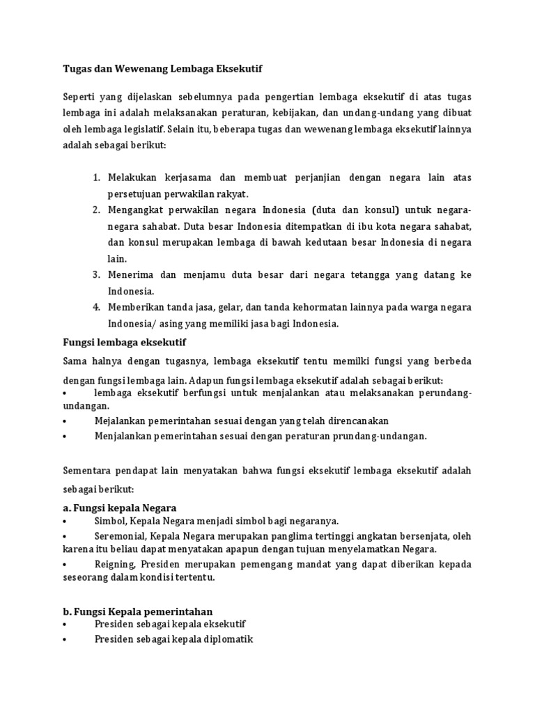 Tugas Dan Wewenang Lembaga Eksekutif | PDF Tugas Dan Wewenang Lembaga Eksekutif | PDF