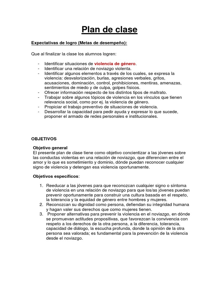 Plan de Clase ESI | PDF | Violencia | Aprendizaje