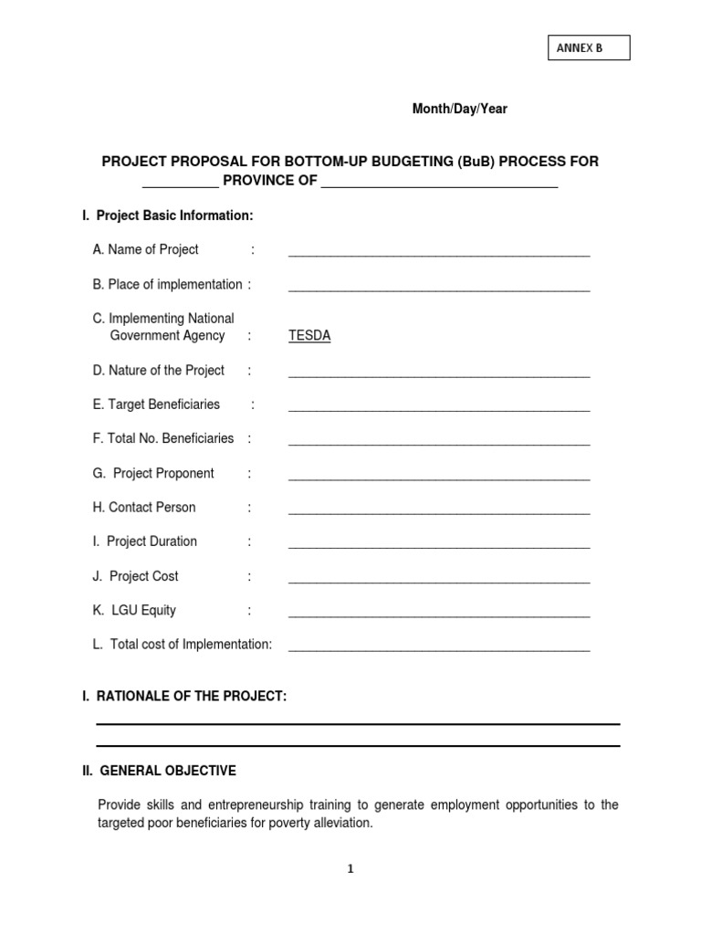 Sample BuB Project Proposal Annex B | PDF | Economies | Government