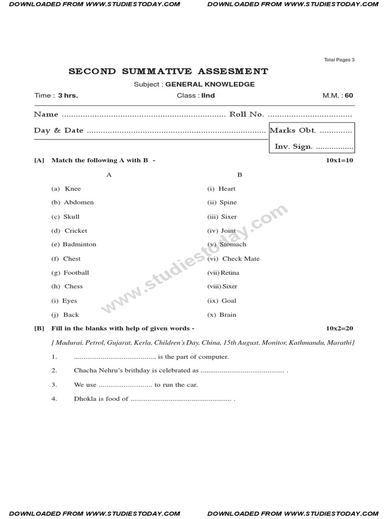 CBSE Class 2 GK Question Paper Set 4 | PDF | Harvest | Harvest Festivals