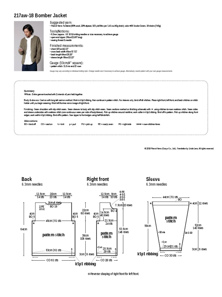 Bomber Jacket | PDF | Gauge (Knitting) | Seam (Sewing)