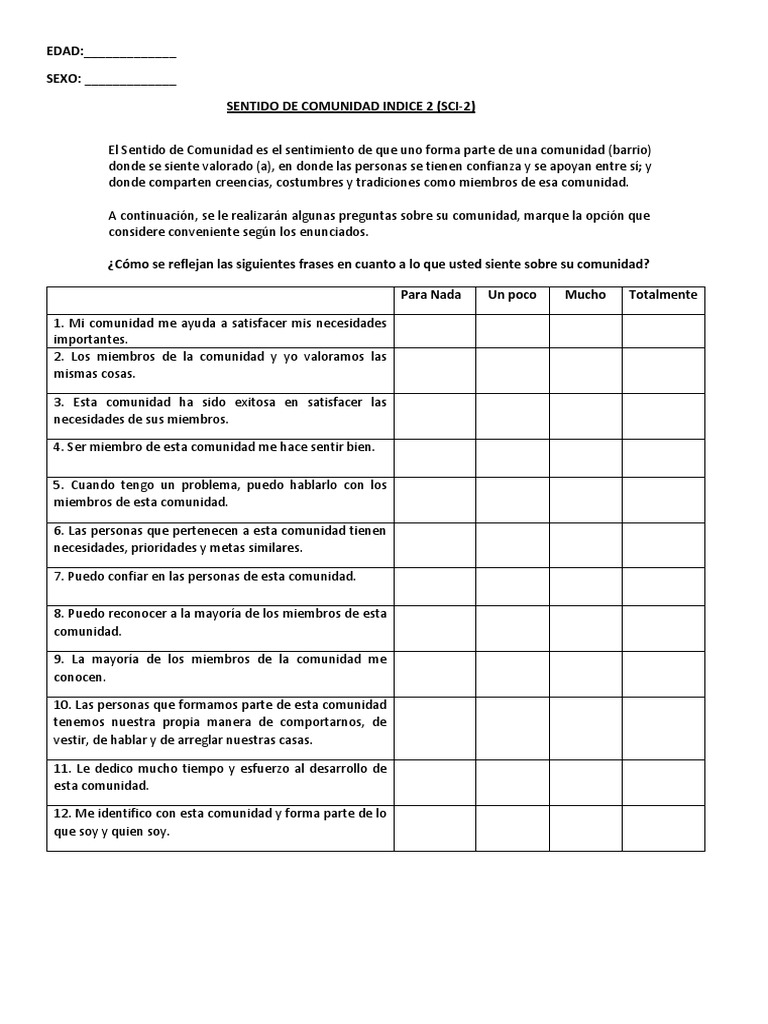 Escala Sentido de Comunidad | PDF
