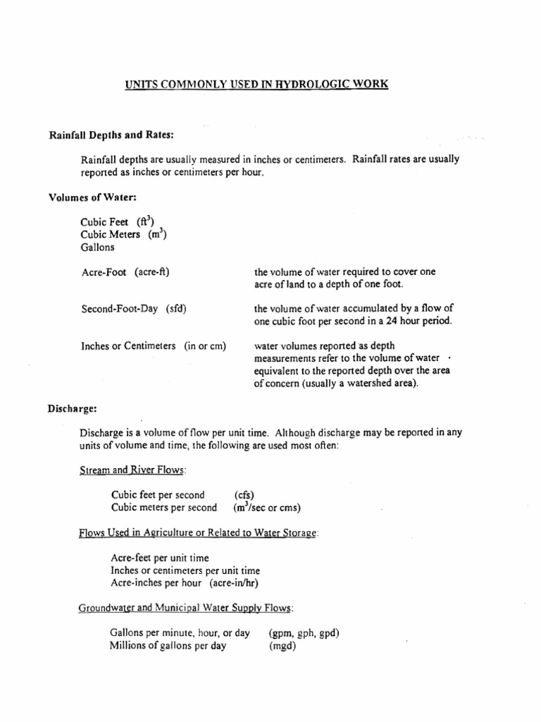 Hydrology Formulas and Conversions | PDF | Gallon | Discharge (Hydrology)