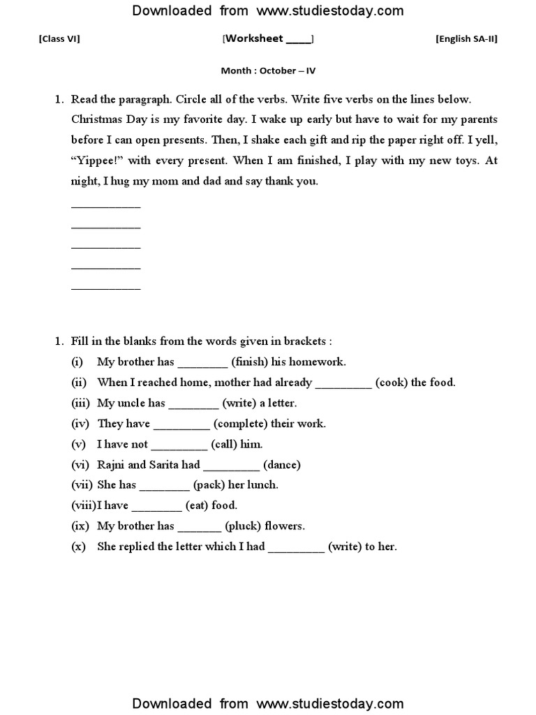 CBSE Class 6 English SA2 Practice Worksheets | PDF