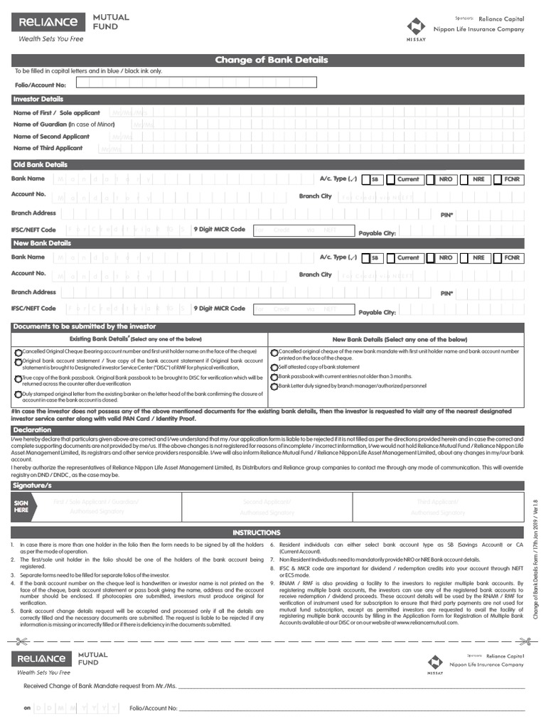Change of Bank Details Form | PDF | Cheque | Banks