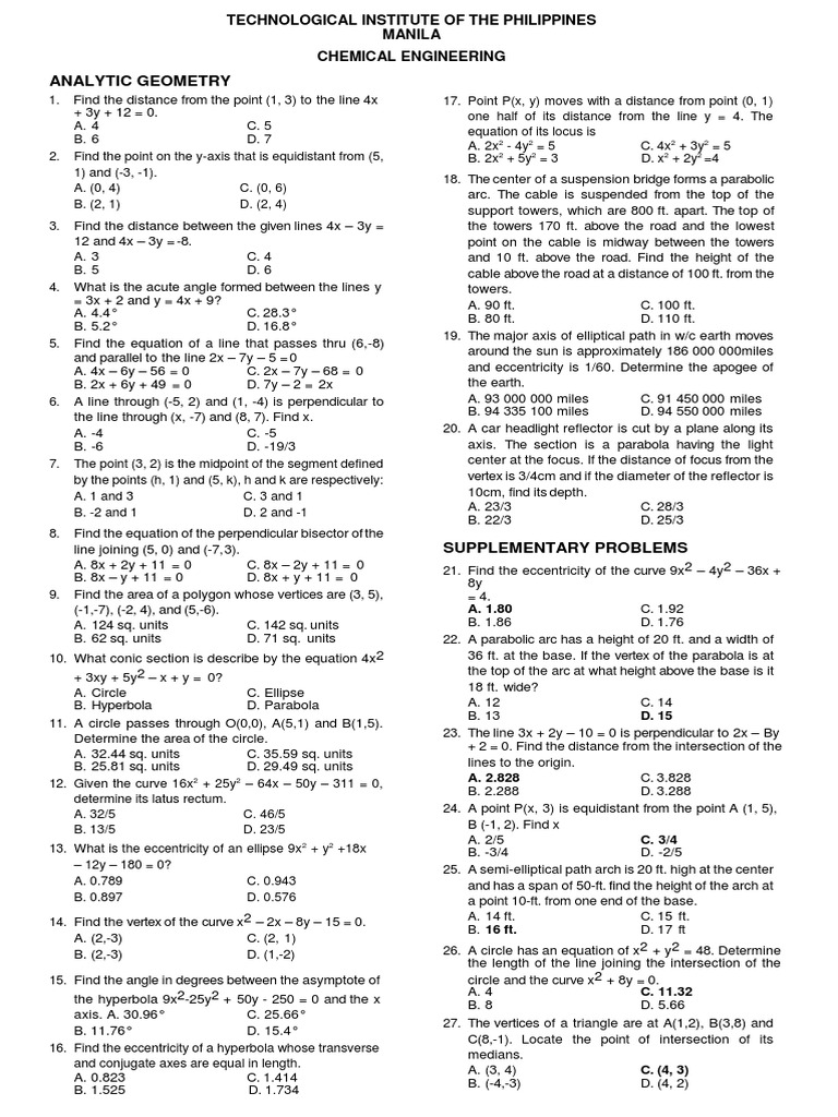 Analytic Geometry Problems And Solutions For Chemical Engineering