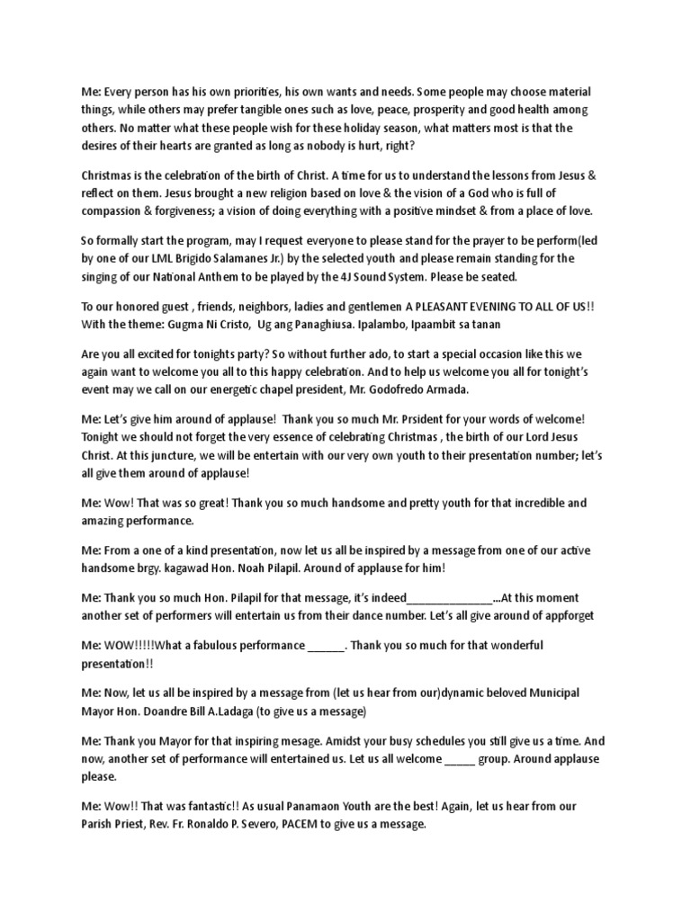 Script For Christmas Party | Download Free PDF | Love | Jesus
