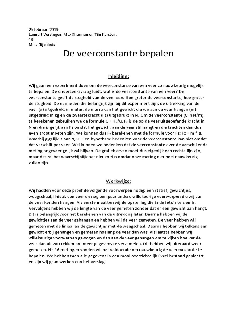 De Veerconstante Bepalen | PDF
