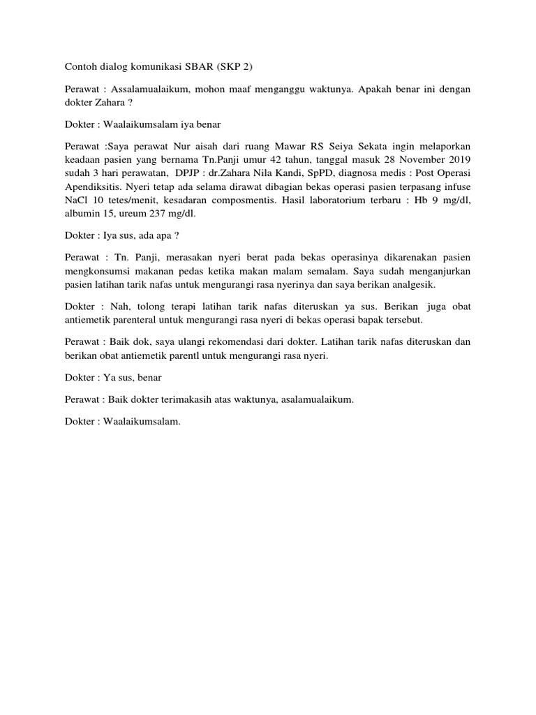 Contoh Dialog Komunikasi SBAR | PDF