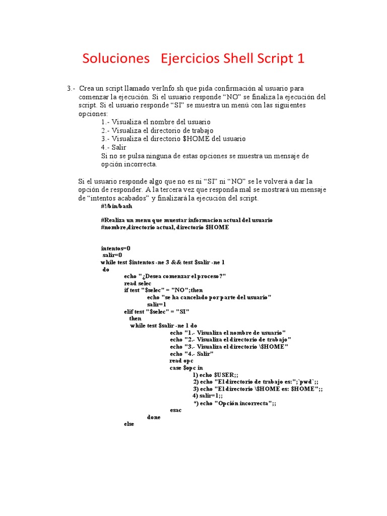 Soluciones Ejercicios Shell Script PDF | Descargar gratis PDF | Archivo de computadora ...