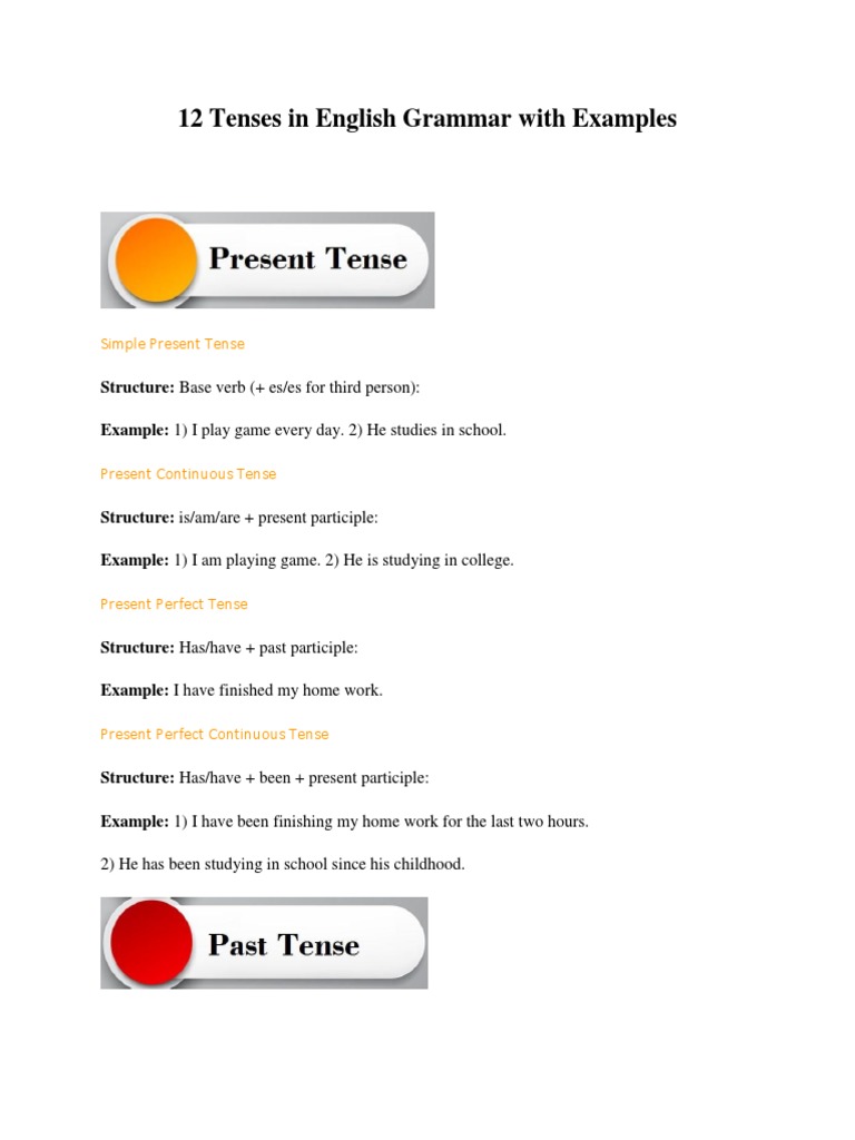 12 Tenses in English Grammar With Examples | PDF
