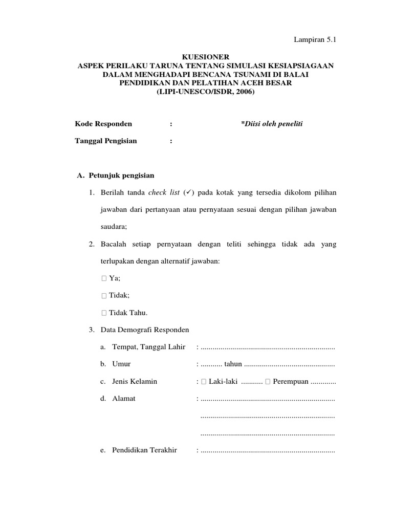 Lampiran 5. Kuesioner | PDF