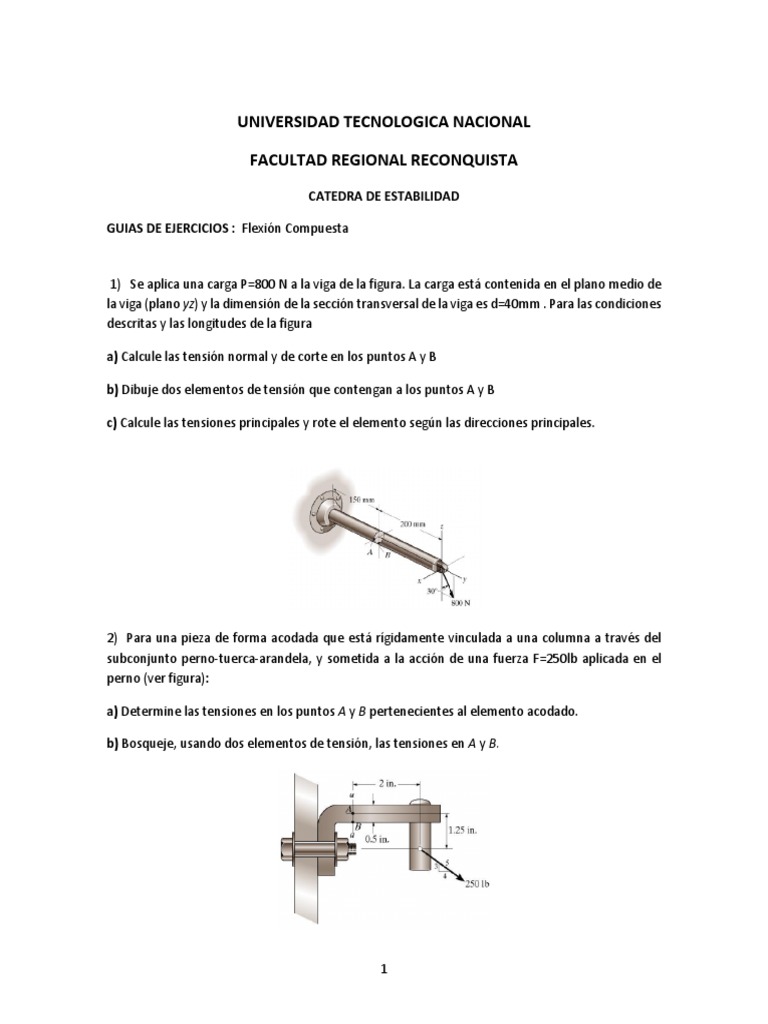 Guia de Ejercicios #07 FLEXION COMPUESTA | PDF | Esfuerzo cortante ...