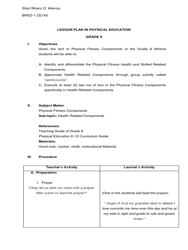 Lesson Plan (Shayeeens) | Download Free PDF | Physical Fitness ...