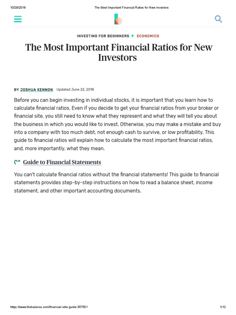The Most Important Financial Ratios For New Investors | PDF | Financial ...