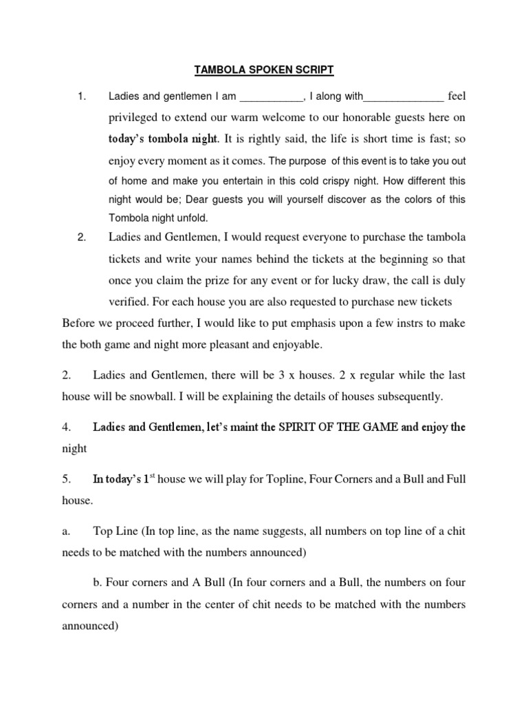 Guiding Script for a Fun-Filled Tambola Night | PDF | Leisure