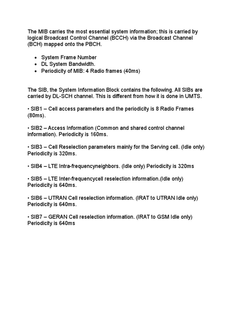 LTE MIB & SIB Information