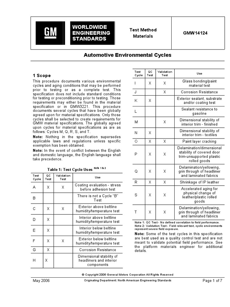 GMW 14124 汽车环境循环测试 PDF | PDF | Materials | Building Engineering