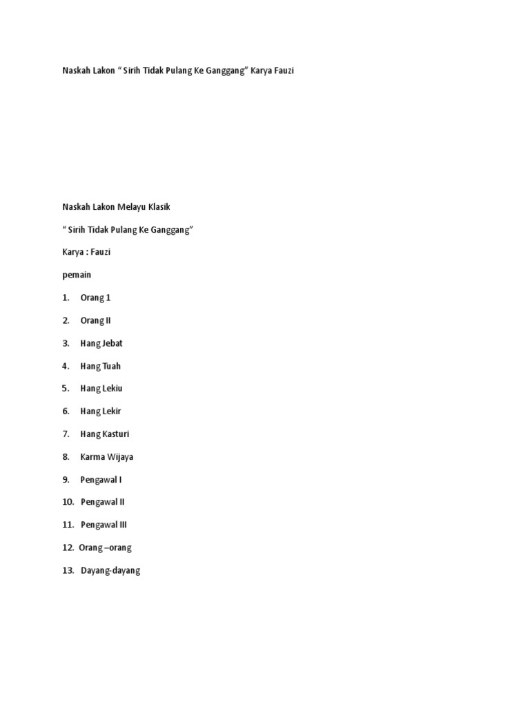 Lakon Melayu: Hang Jebat vs Hang Tuah | PDF