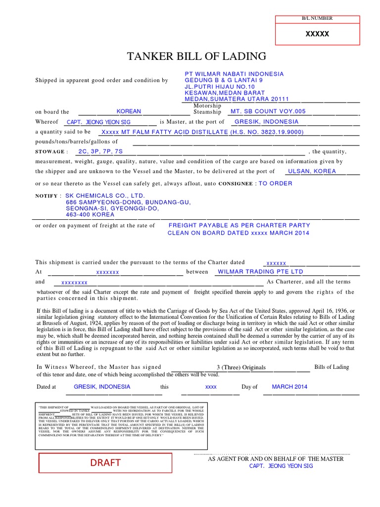 Draft BL Yuan | PDF | Bill Of Lading | Cargo