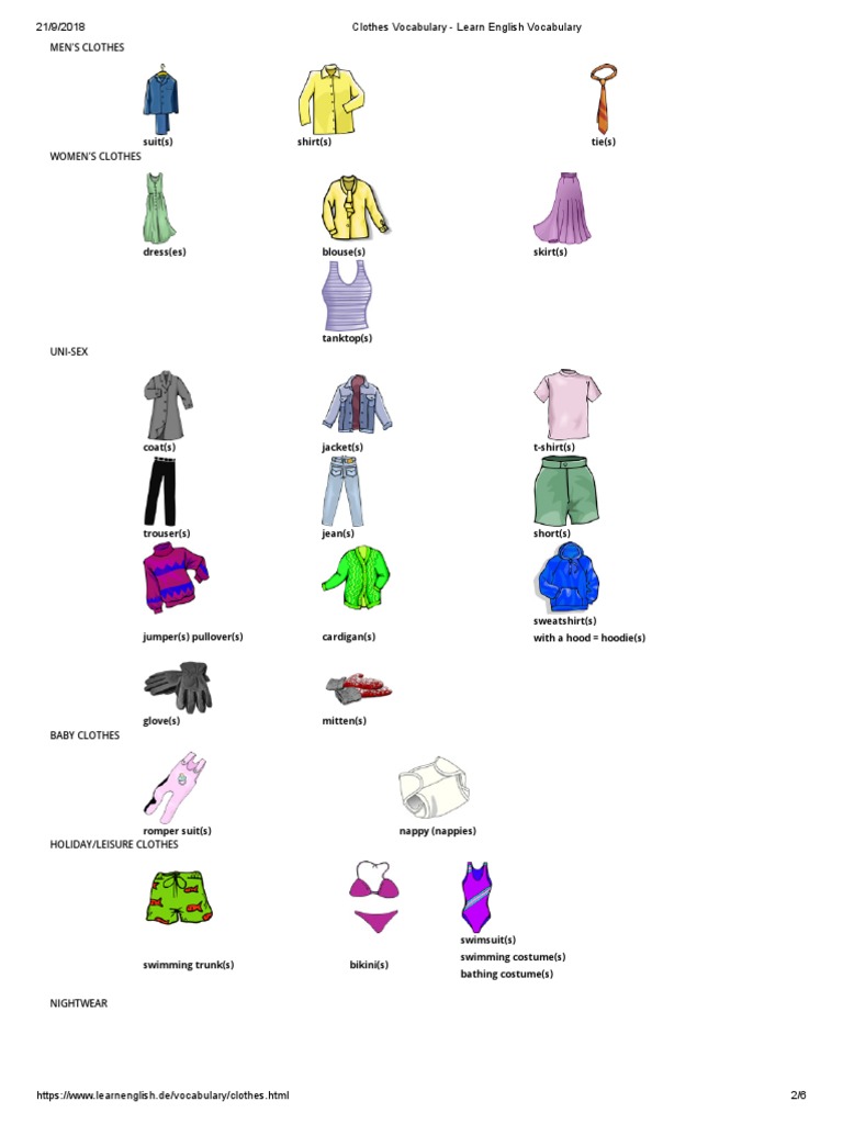 Clothes Vocabulary - Learn English Vocabulary | PDF | Sweater ...