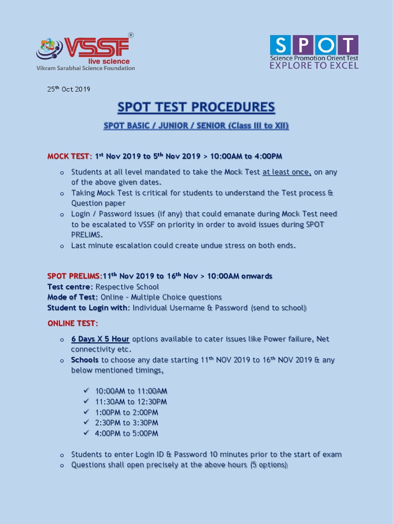 Spot Prelims Assessment Guidelines | PDF | Test (Assessment) | Login