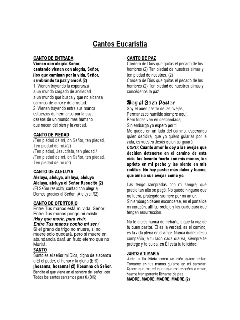 Cantos Litúrgicos Para La Eucaristía Pdf Eucaristía Cordero De Dios