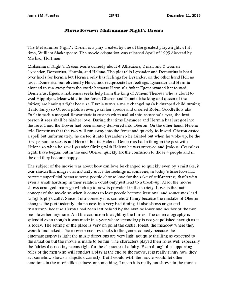 Review of 1999's Midsummer Night's Dream | PDF | A Midsummer Night's ...