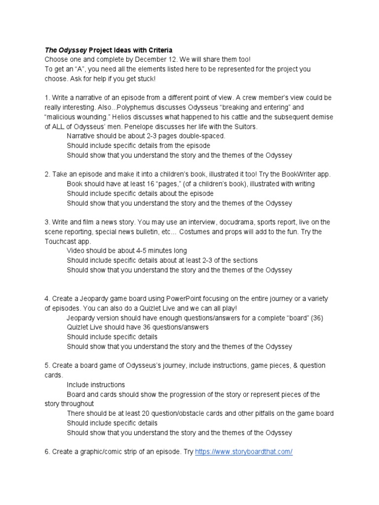 Odyssey Project Ideas and Criteria | PDF | Odyssey