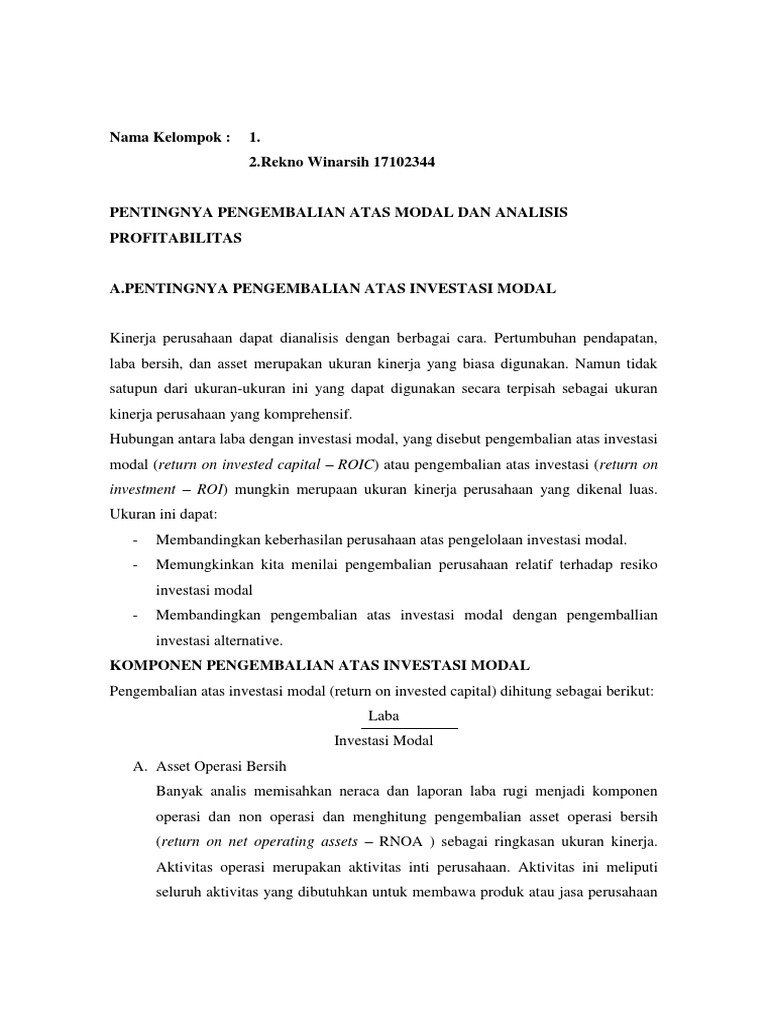 Pengembalian-Atas-Investasi-Modal Ibu Selfi | PDF