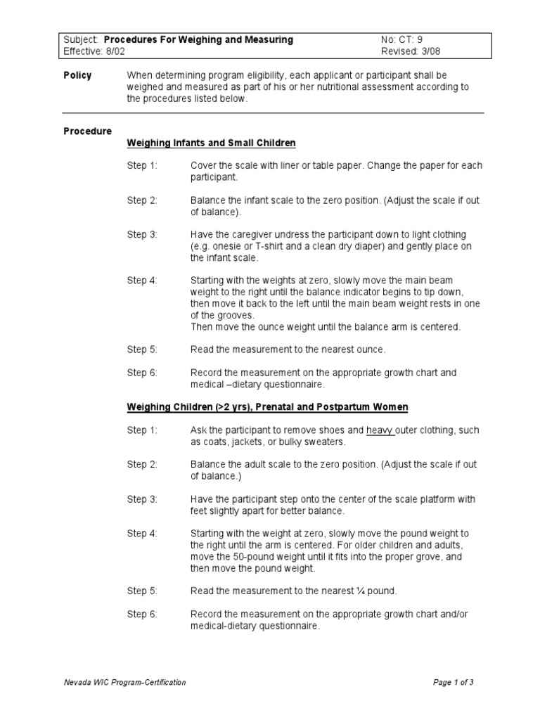 9 Procedure For Weighing and Measuring 10 | PDF | Pound (Mass) | Weight