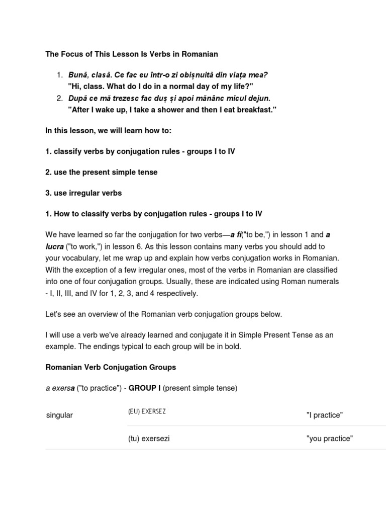Verbs in Romanian | PDF | Grammatical Conjugation | Grammatical Tense