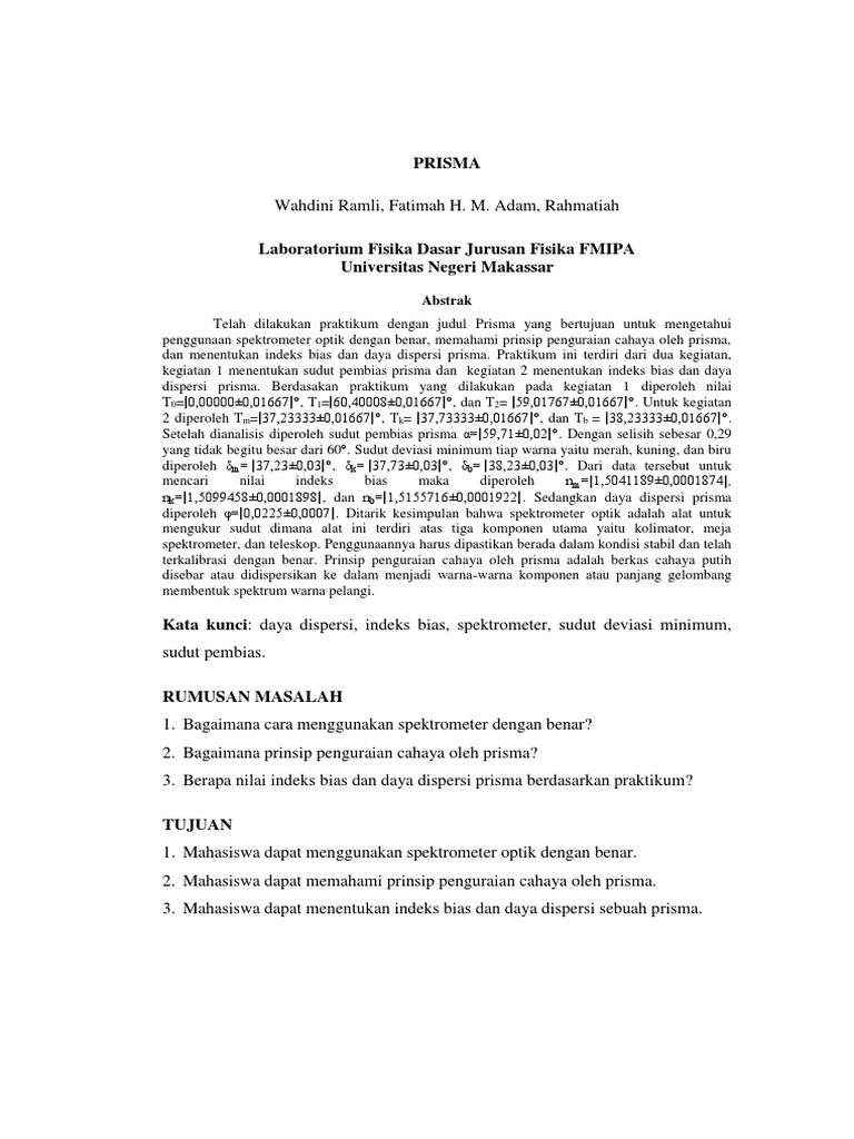 Laporan Fisika Dasar II Dispersi Prisma | PDF | Metode & Bahan Ajar ...