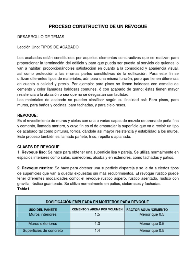 Proceso Constructivo de Un Revoque PDF | PDF | Cemento | Mortero (Albañilería)