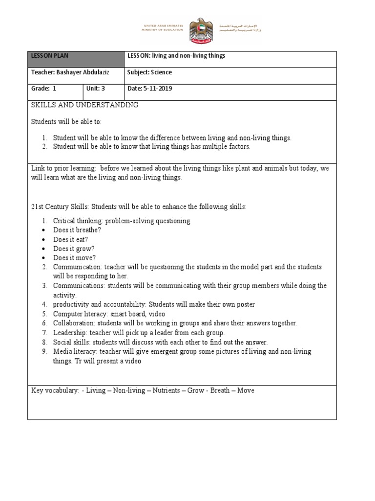 LESSON PLAN 3.2 Living and Non-Living | PDF | Lesson Plan | Learning