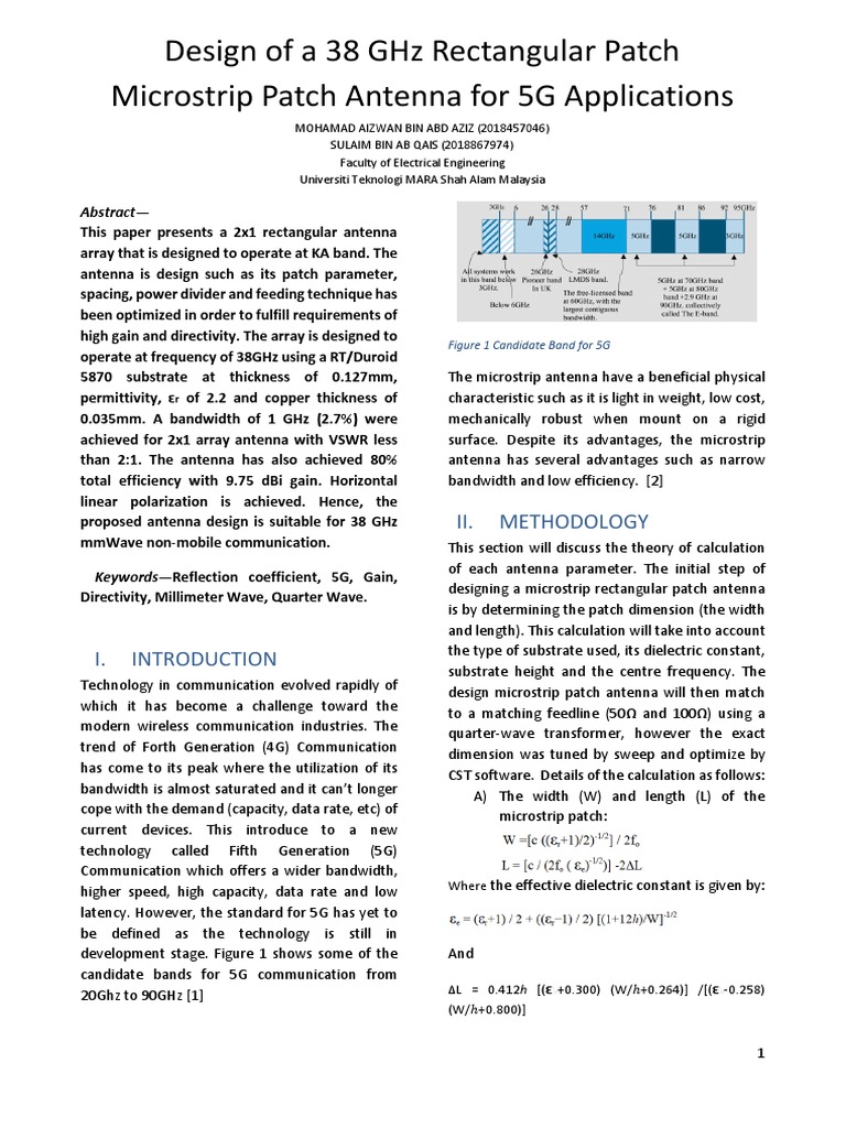 38 GHZ Rectangular Patch Antenna CST Simulation | PDF | Antenna (Radio ...