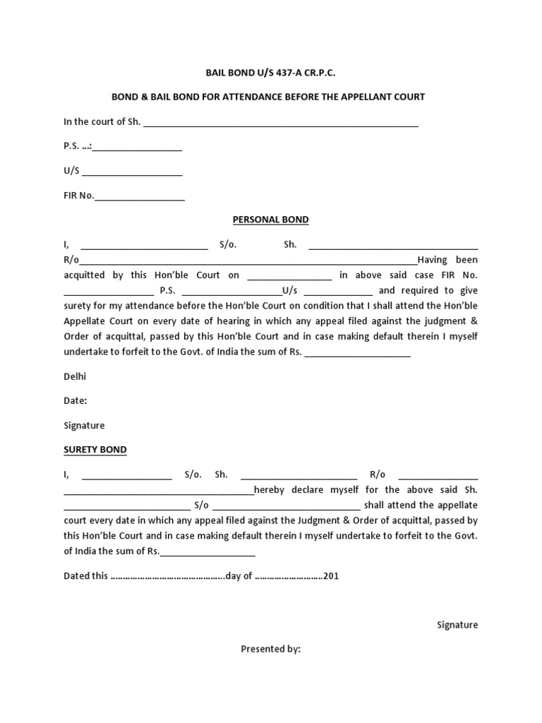 Personal Bail Bond Format U/S 437-A CRPC | PDF | Bail | Social Institutions