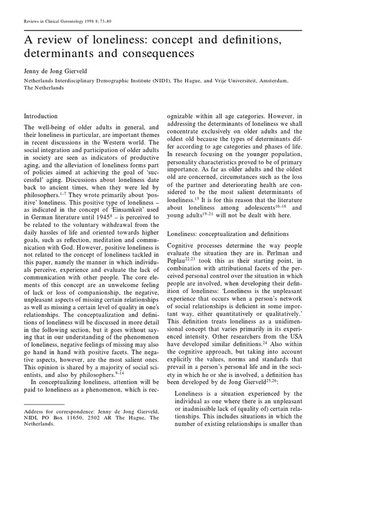 Theory Loneliness PDF | Download Free PDF | Loneliness | Interpersonal ...