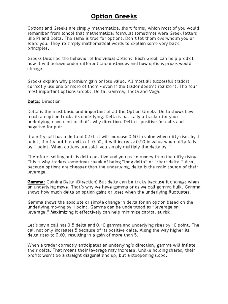 Option Greeks | PDF | Greeks (Finance) | Mathematical Economics