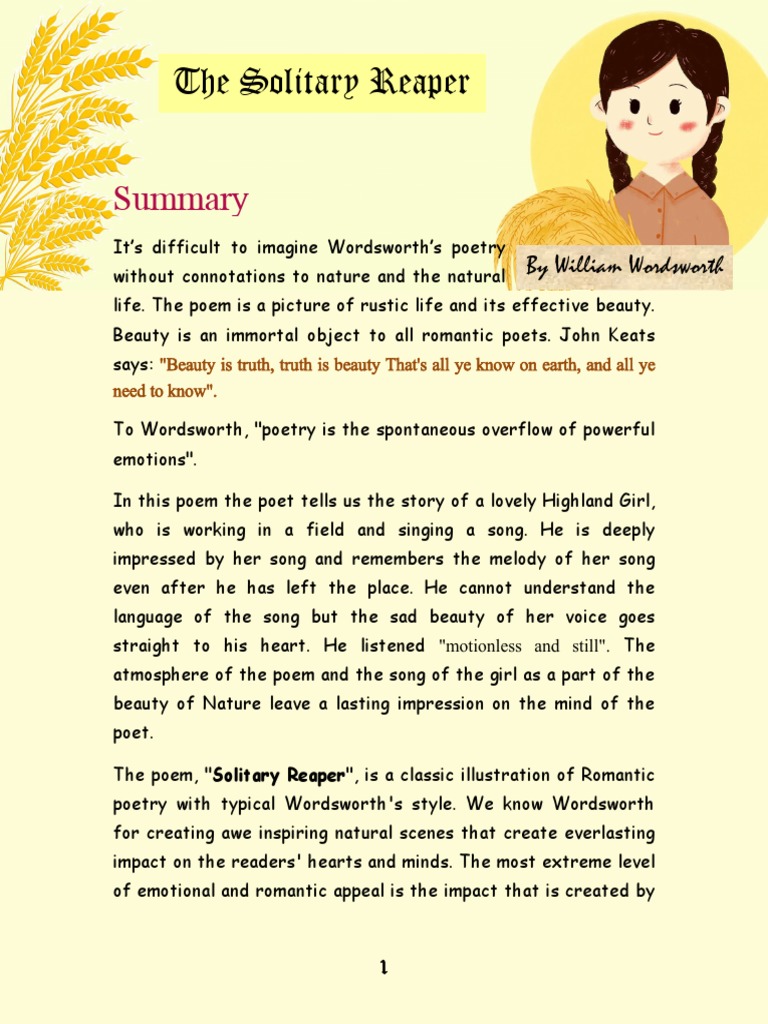 The Solitary Reaper | PDF | Poetry | Scottish Highlands