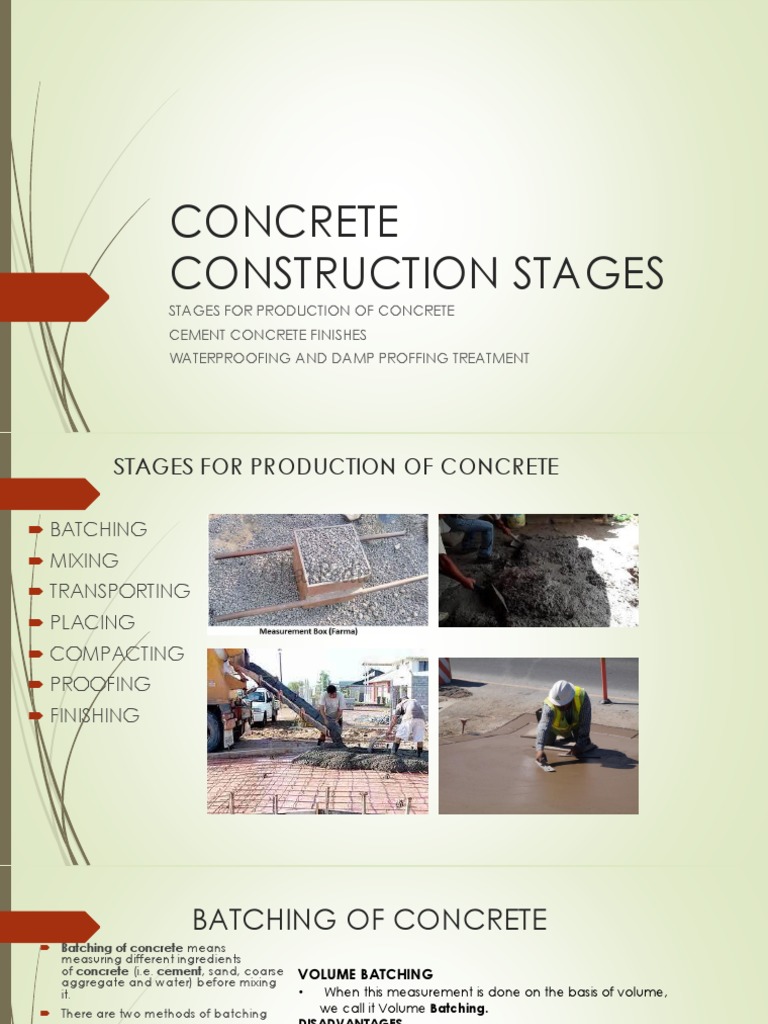 Concrete Production Stages and Techniques | PDF | Concrete | Cement
