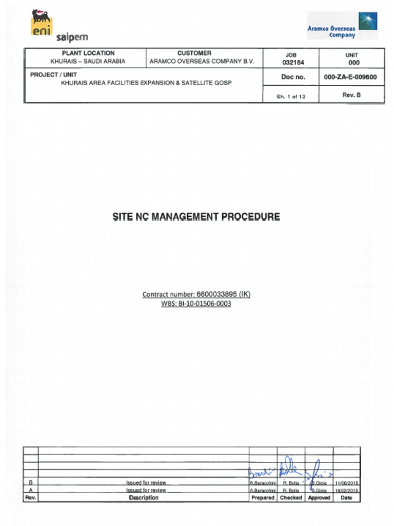 Nonconformity Management Procedure for Khurais | PDF | General ...