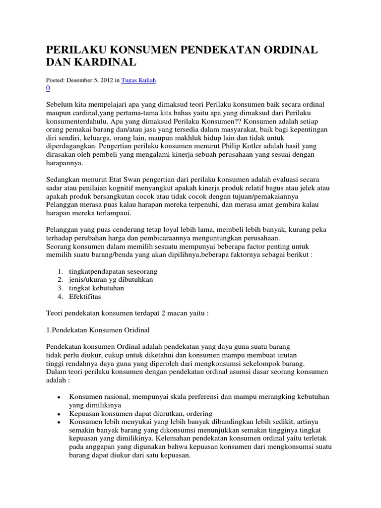 PERILAKU KONSUMEN PENDEKATAN ORDINAL DAN Kordinal | PDF
