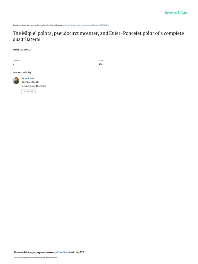 The Miquel Points, Pseudocircumcenter, and Euler-Poncelet Point of A ...