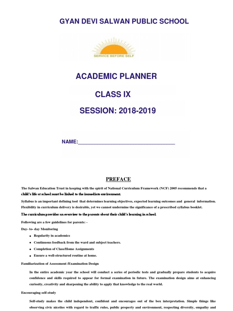 Class IX Academic Planner 2018-19 | PDF | Factorization | Area