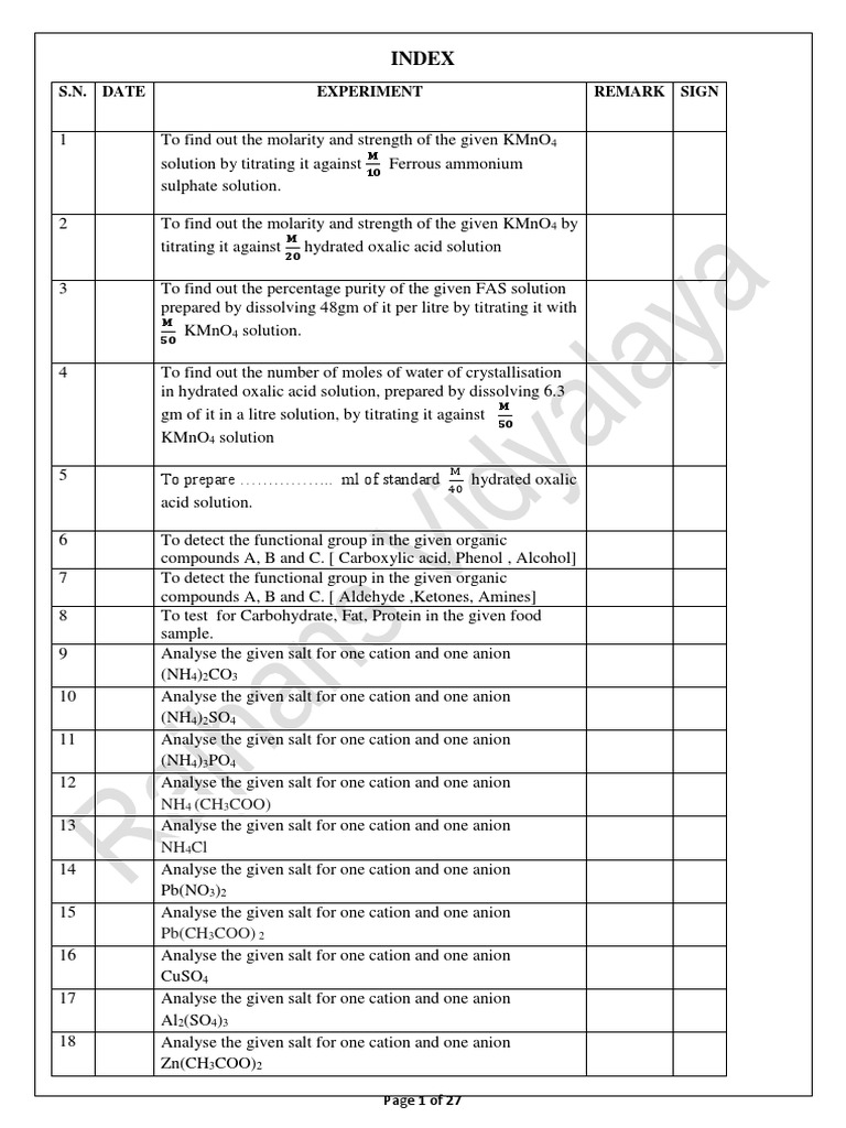 Practicals STD - XII - Rajhans Vidyalaya | PDF | Redox | Salt (Chemistry)